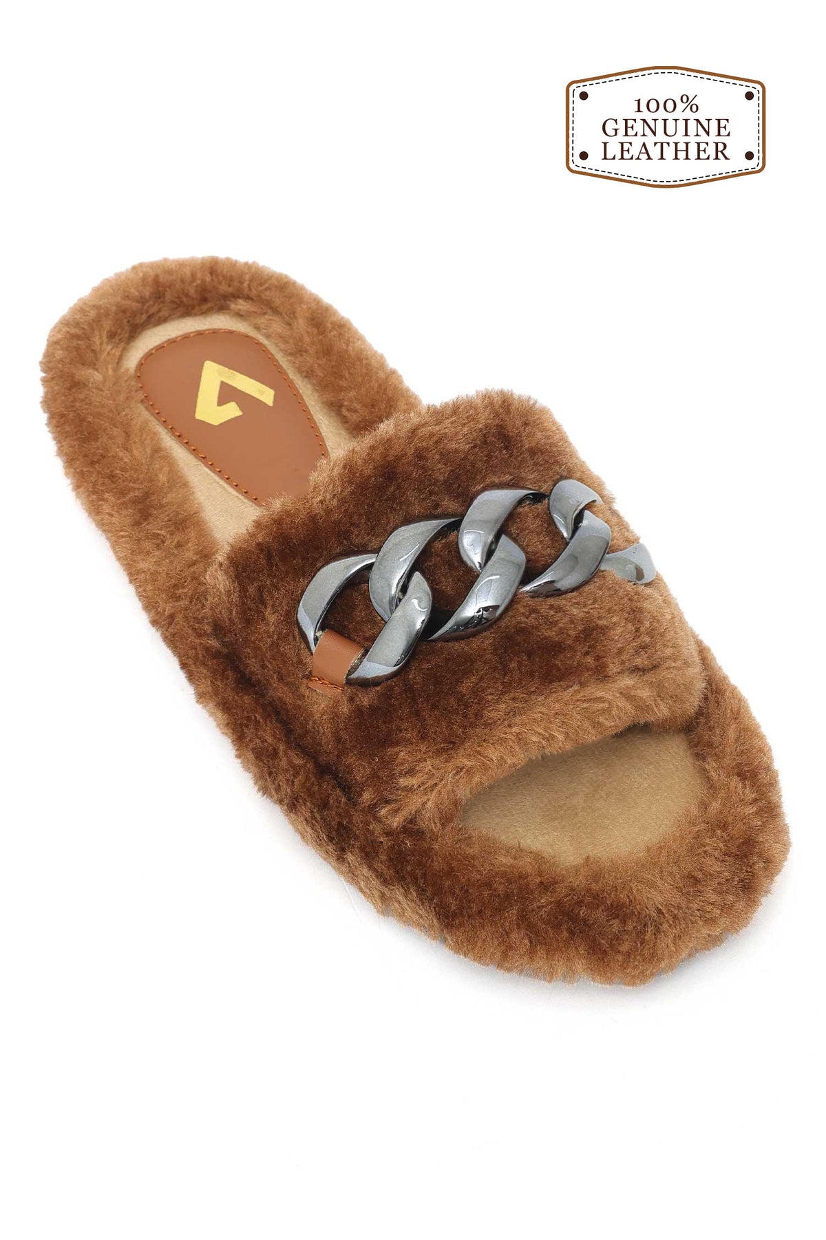 COZY CHAIN FUR SLIDE-CAMEL – Almas
